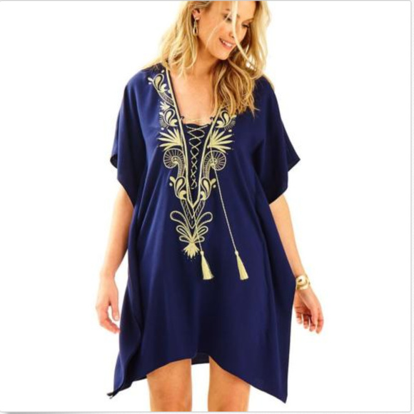 Lilly Pulitzer | Swim | Lilly Pulitzer True Navy Gold Chai Caftan Cover ...